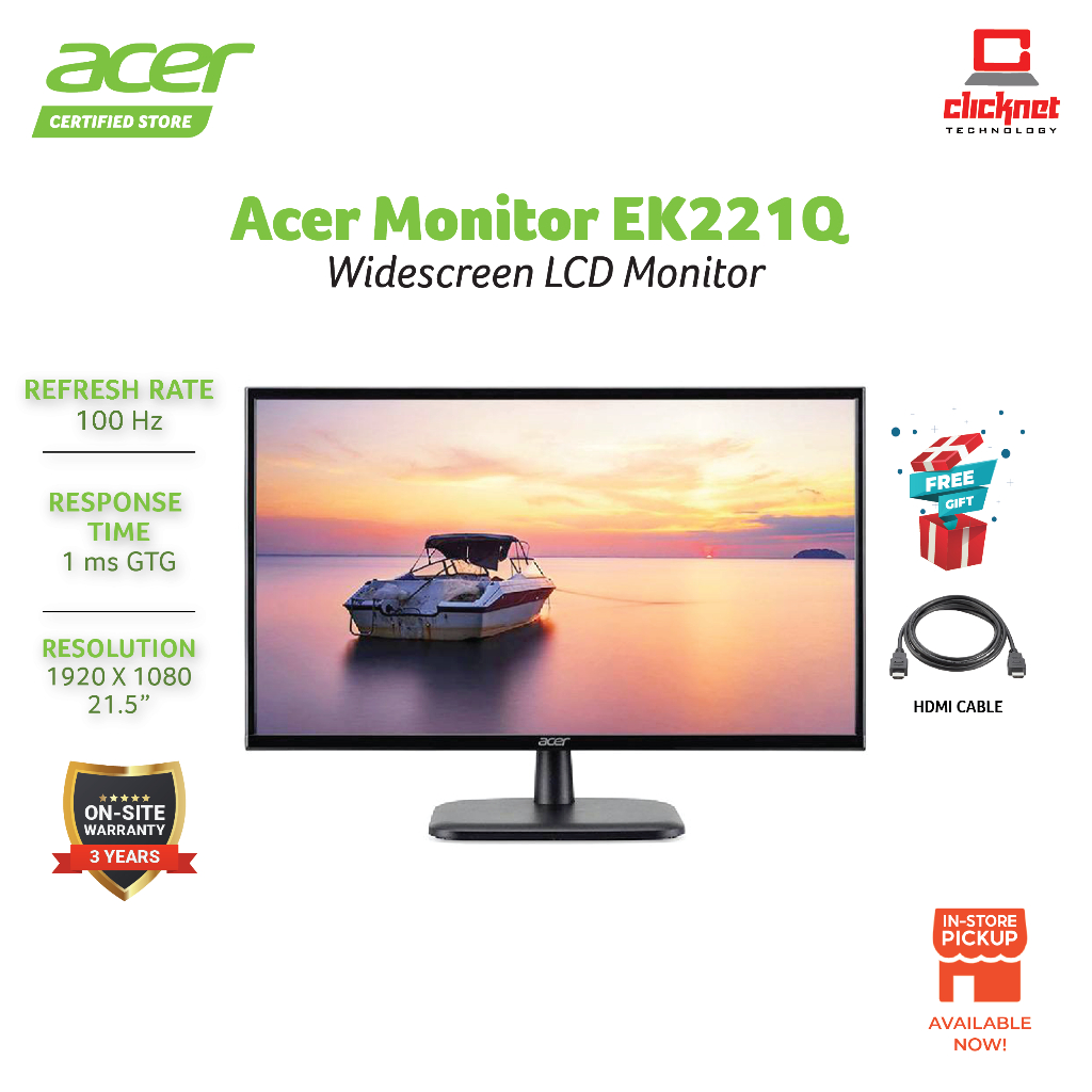 ACER EK221Q HBI 100Hz 1ms, 21.5" FHD MONITOR BLACK | Shopee Malaysia