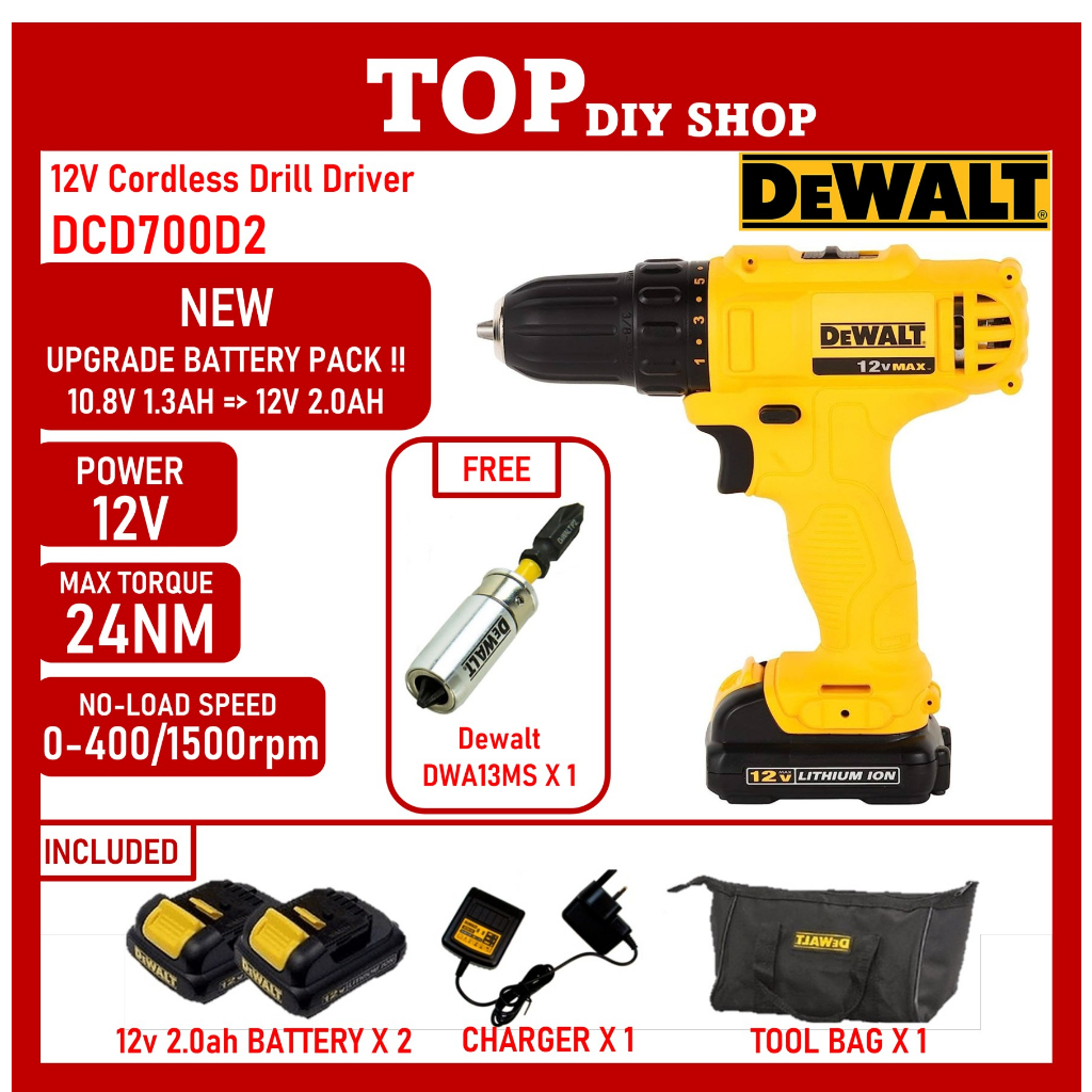 Dewalt DCD700D2 / DCD700 12V Cordless Battery Drill Driver Screwdriver ...