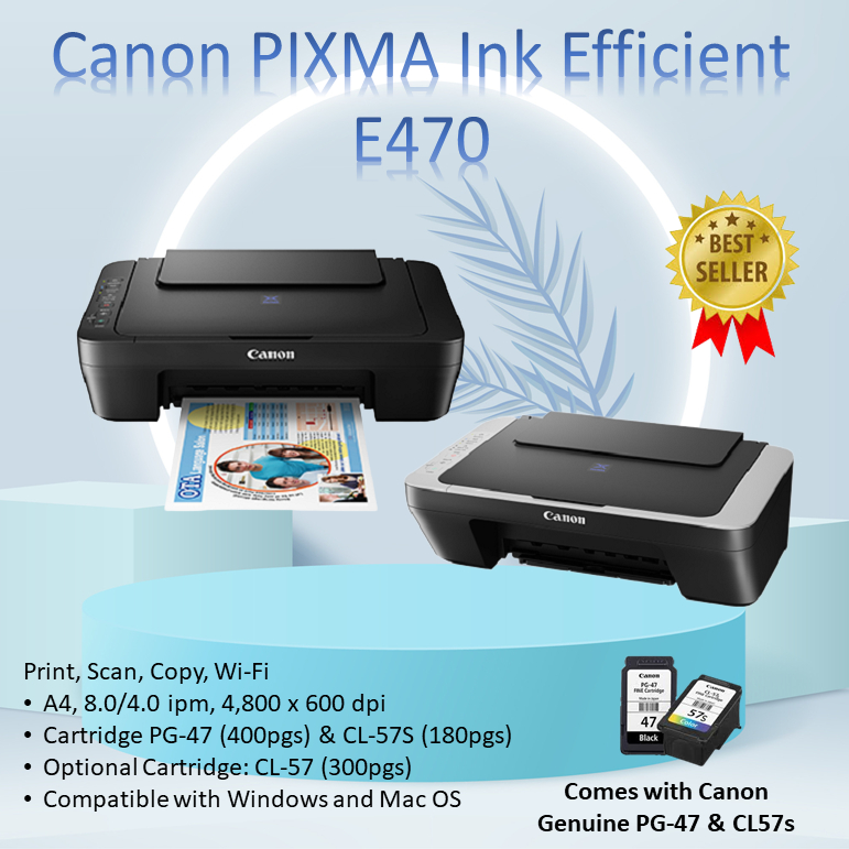 Canon PIXMA E470 Inkjet Printer (Print, Scan, Copy, WiFi) | Shopee Malaysia