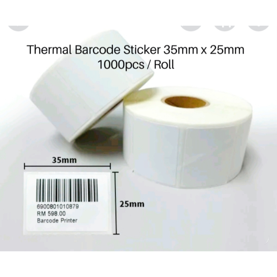Barcode Sticker Label 35x25mm Thermal (1000pcs / Roll) | Shopee Malaysia
