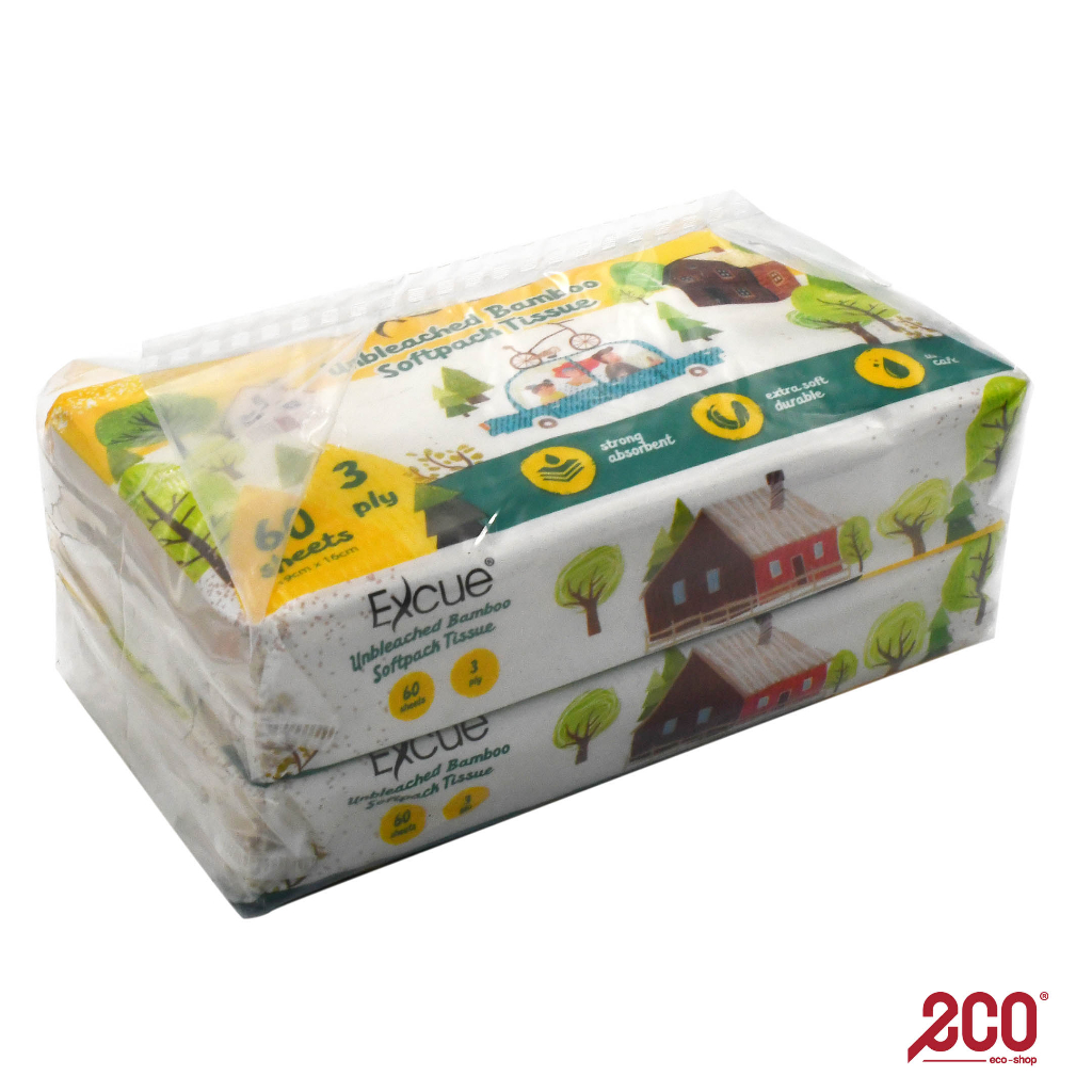 Excue 3Ply Unbleached Bamboo Softpack Tissue 60sheets (2boxes/pack ...