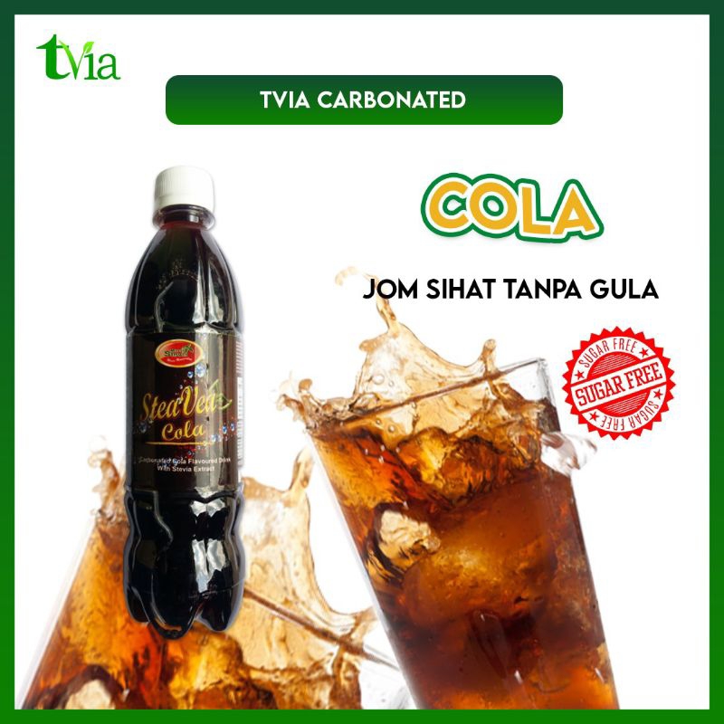 Minuman Berkarbonat Cola Tvia 100% Tanpa Gula (500ml) | Stevia | Sugar ...