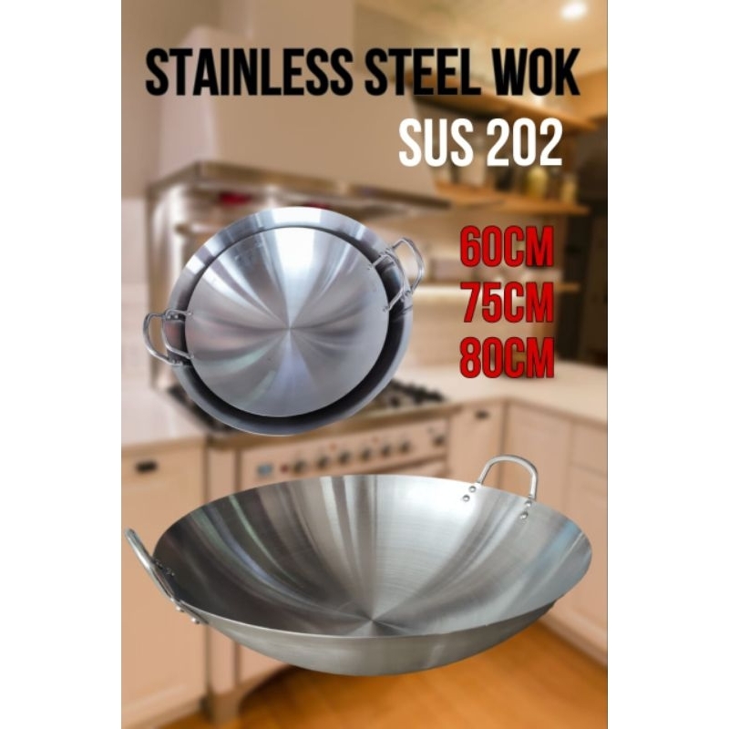 KUALI TAHAN KARAT / Stainless Steel Wok 50cm~85cm SUS202 /Kuali Steel ...