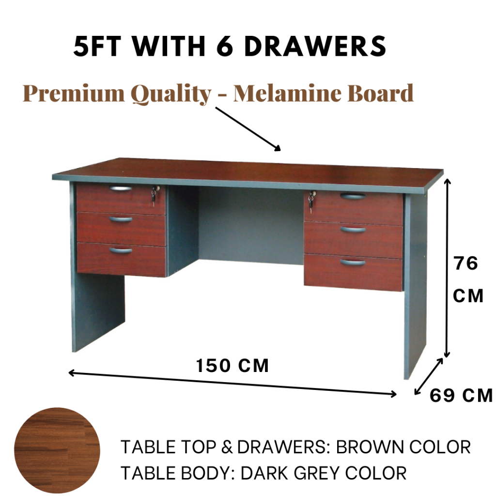 🔥OFFER🔥G HOME Office Table 3 Feet 4 Feet 5 Feet With Drawer Grey/Wenge ...