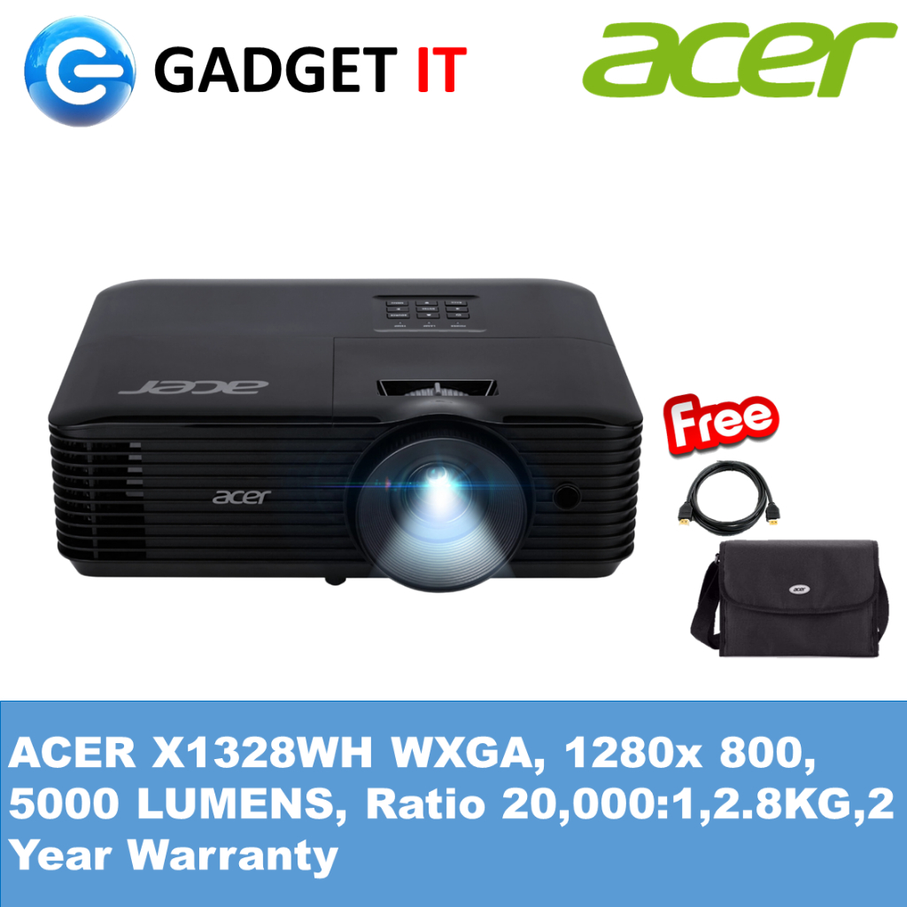 ACER X1328 WXGA PROJECTOR (WXGA, 5000 LUMEN, 1280 x 800, 20000:1) FREE ...