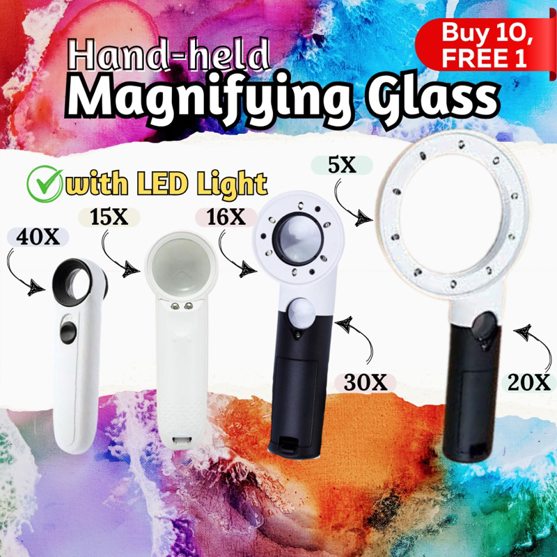 5X 15X 16X 20X 30X 40X Hand-held Magnifying Glass With LED Light ...