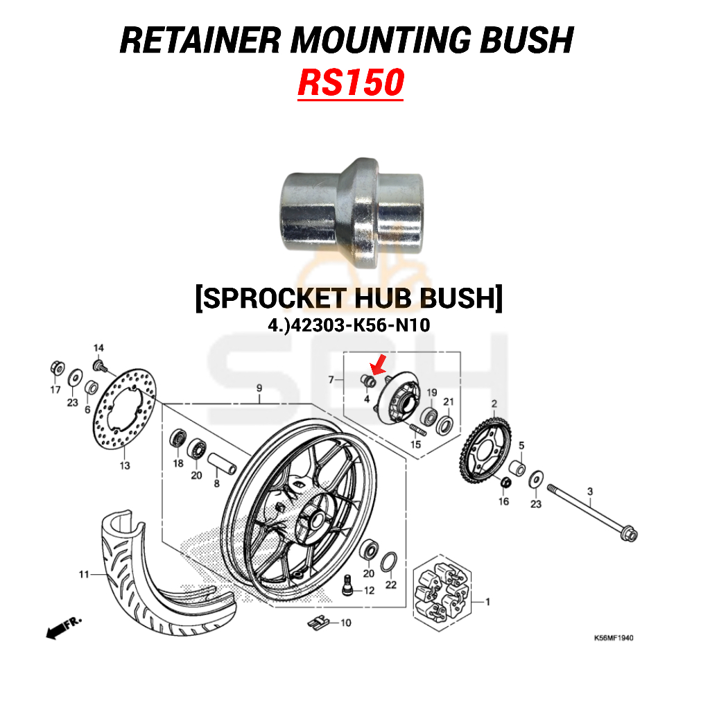 RS150 RETAINER MOUNTING BUSH REAR #SPROCKET HUB BUSH DALAM #COLLAR ...
