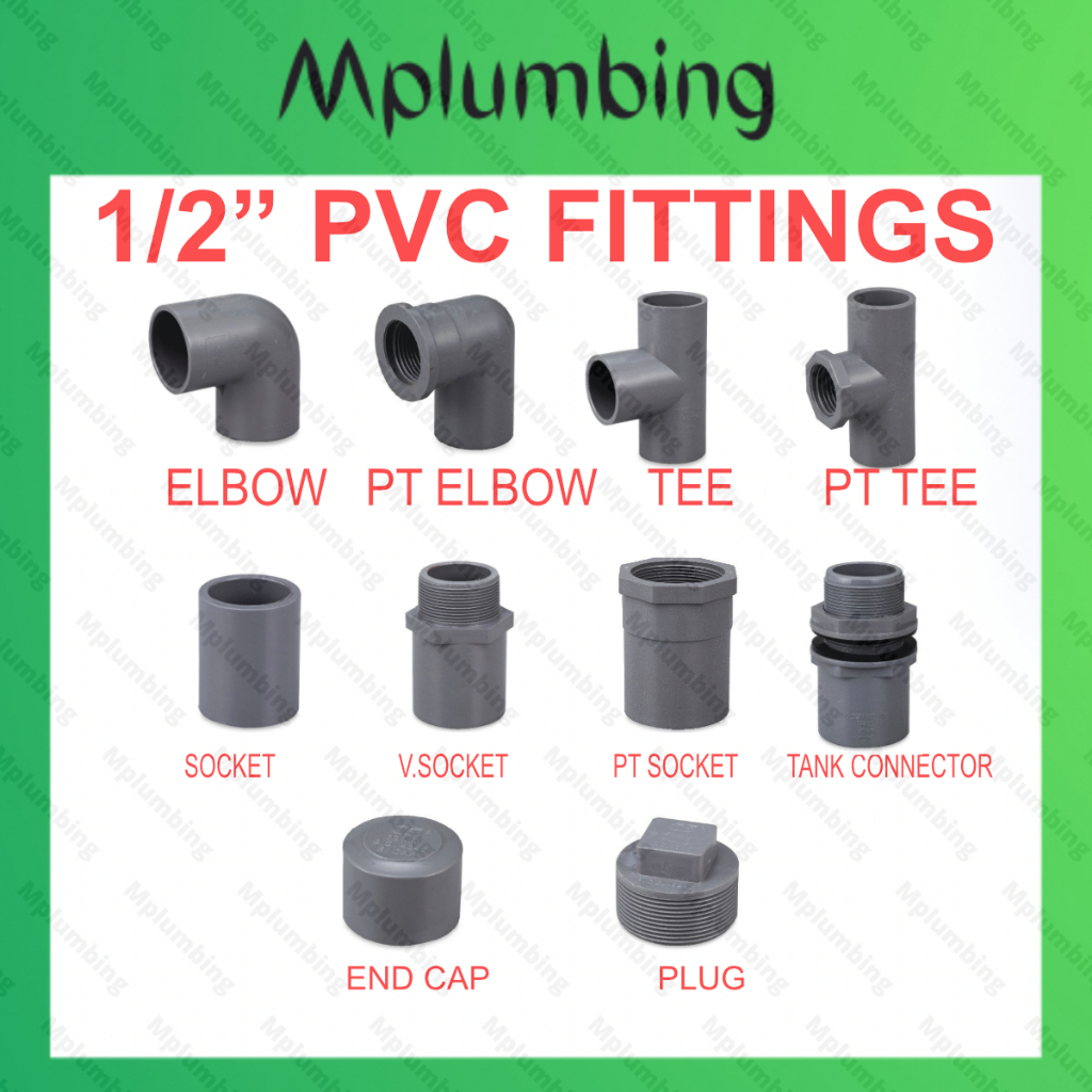1/2" 15MM PVC FITTINGS - PT ELBOW VALVE SOCKET TEE TANK CONNECTOR END CAP PLUG | Shopee Malaysia