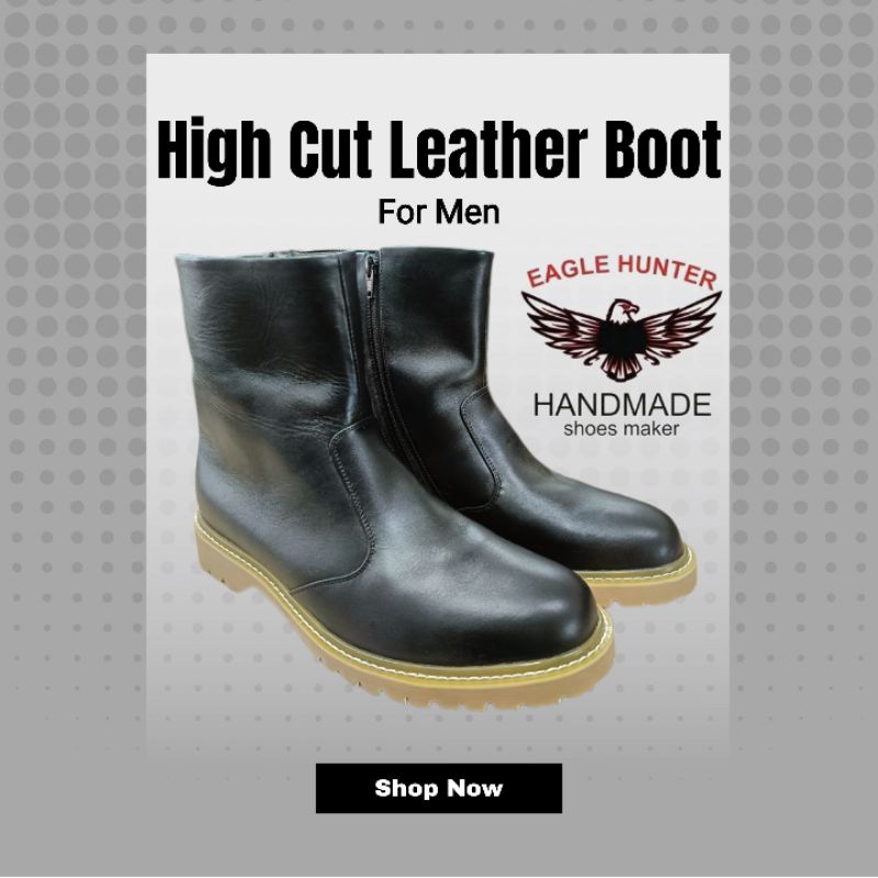 Men High Cut Black Leather Boot Material Kulit Lembut Sedap Pakai Ready ...