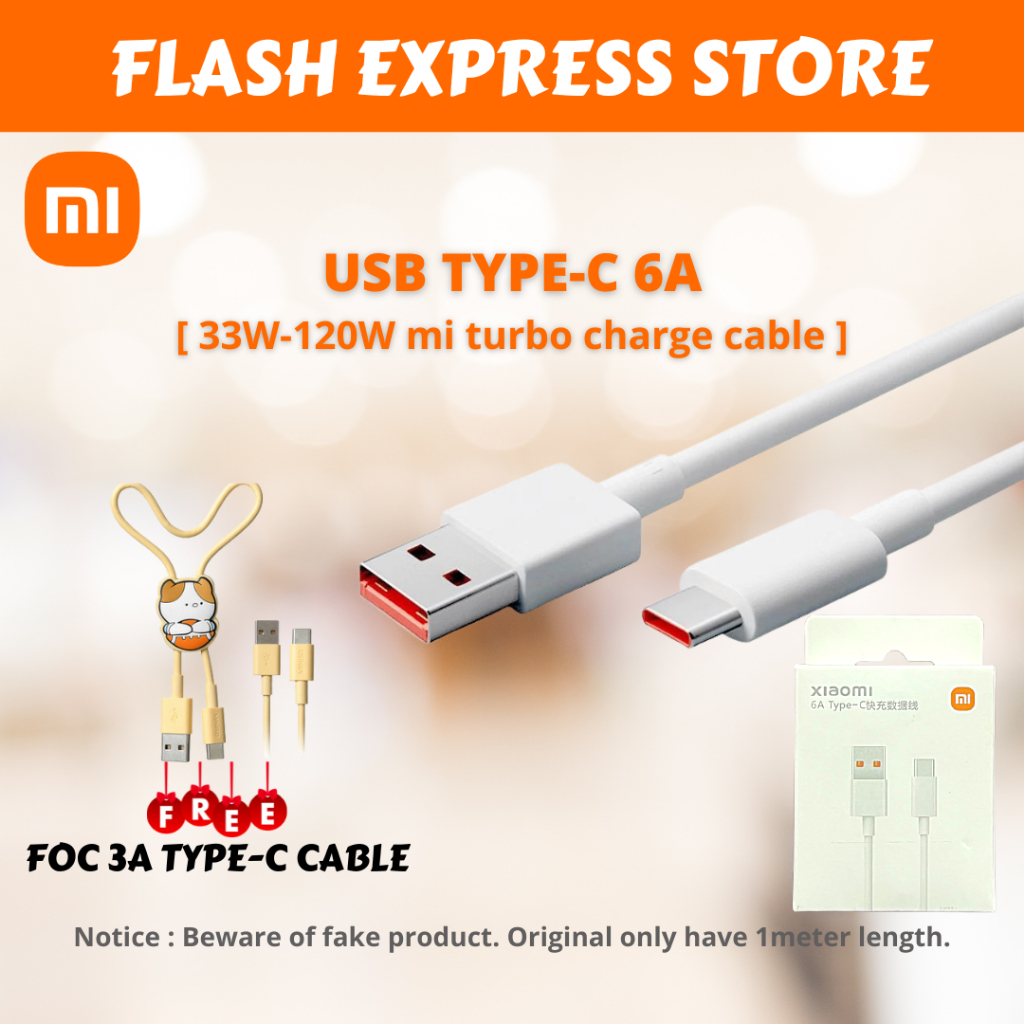 Xiaomi Original Usb Type-C 6A Cable | Support 33w-120w TurboCharger ...