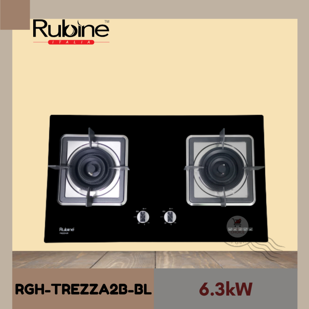 Rubine RGH-TREZZA2B-BL 6.3kW Glass Gas Hob Built in Hob Flexi Cut Out ...