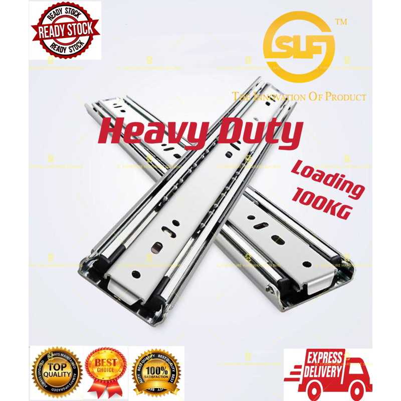 SLF High Quality Premium 100kg Drawer Slide Runner Heavy Duty Ball Bearing zinc colour Full ...