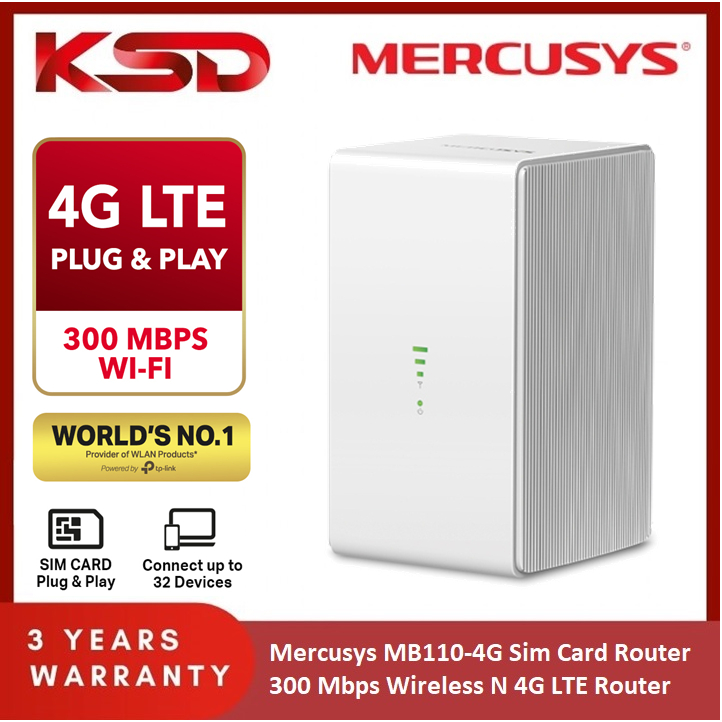 Mercusys MB110-4G Sim Card Router 300 Mbps Wireless N 4G LTE Router Plug and Play (Powered by TP ...