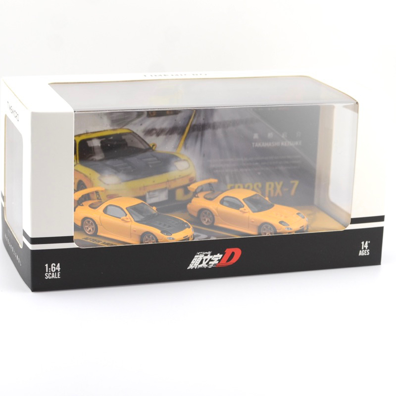TIME MICRO 1/64 INITIAL D MAZDA RX7 YELLOW SET OF 2 PCS WITH DIORAMA ...