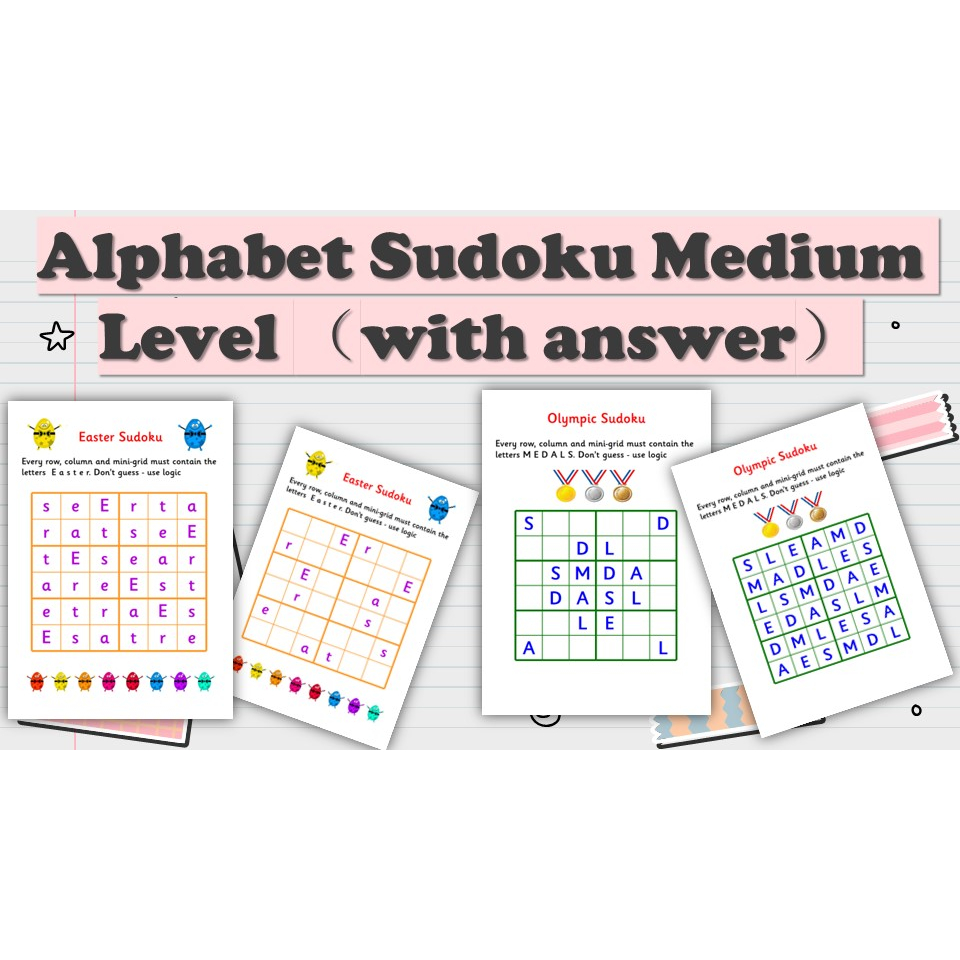 [PRE055] 27 pages Alphabet Sudoku Medium Level （with answer） Worksheet ...