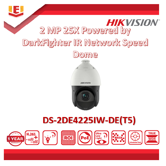 HIKVISION DS-2DE4225IW-DE(T5) 4'' 2MP 25X Powered by Dark Fighter IR Network Speed Dome(PTZ ...
