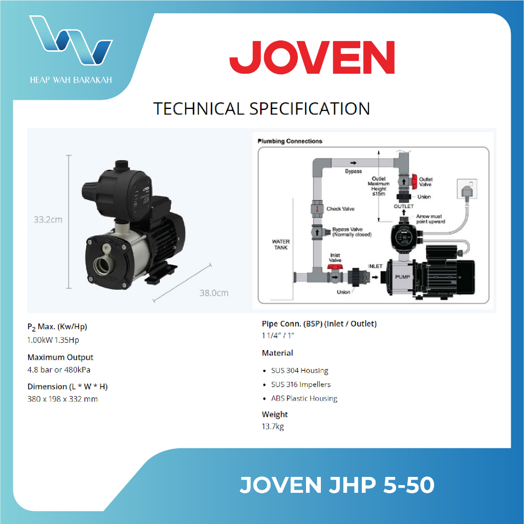 JOVEN Water Pump JHP Series JHP 2-30 JHP 3-40 JHP 4-40 JHP 4-50 JHP 4-60 | Shopee Malaysia
