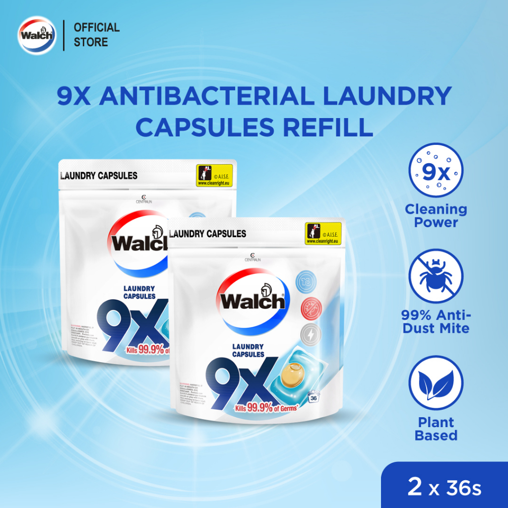 [TWIN PACK] Walch 9X Antibacterial Laundry Capsules Refill 12g x 36pcs ...