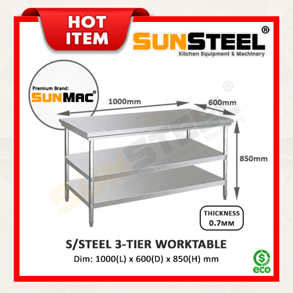 【SUNSTEEL】100CM/120CM(4FT) Stainless Steel Kitchen Worktable / Meja ...
