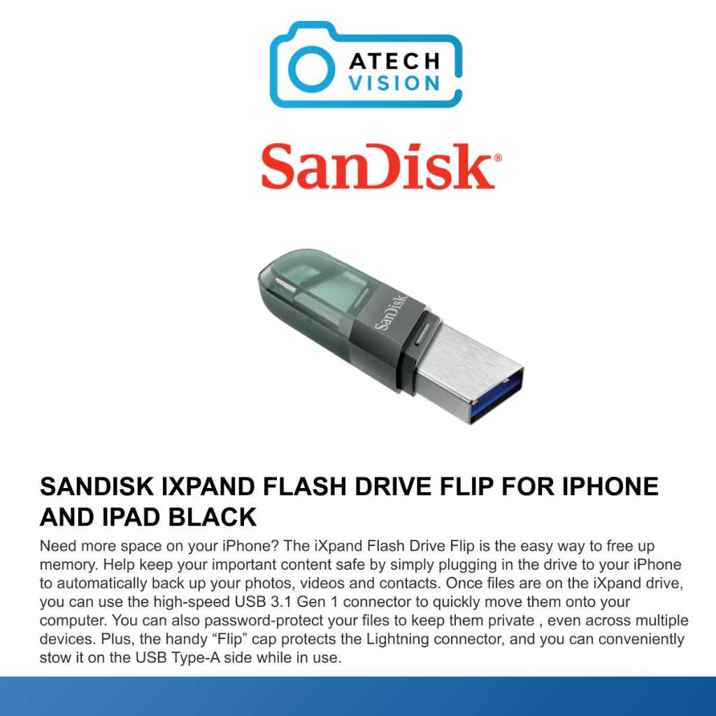 SANDISK IXPAND FLASH DRIVE FLIP FOR IPHONE AND IPAD BLACK | Shopee Malaysia