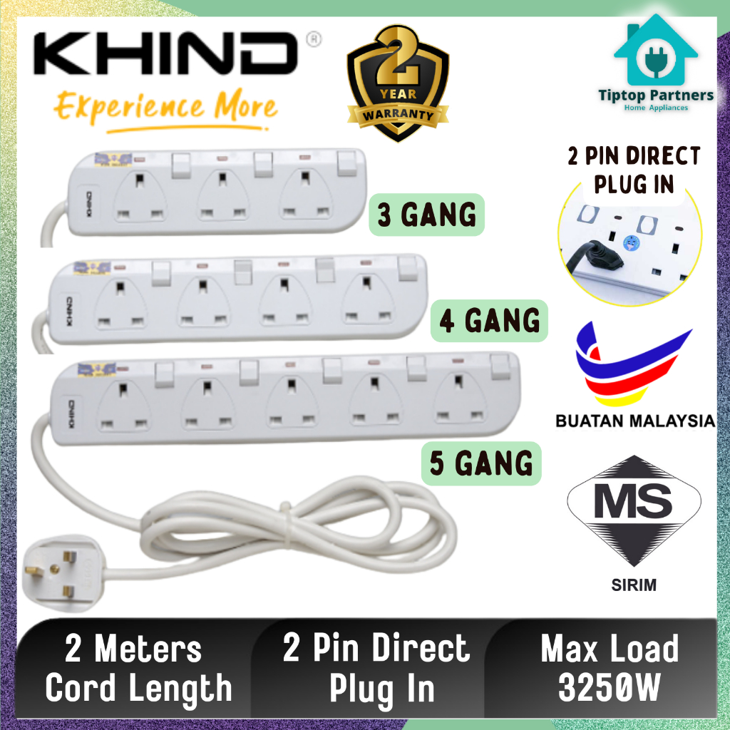 Khind Trailing Socket / Multi Way Adaptor / Extension Wire (3 Gang / 4 ...