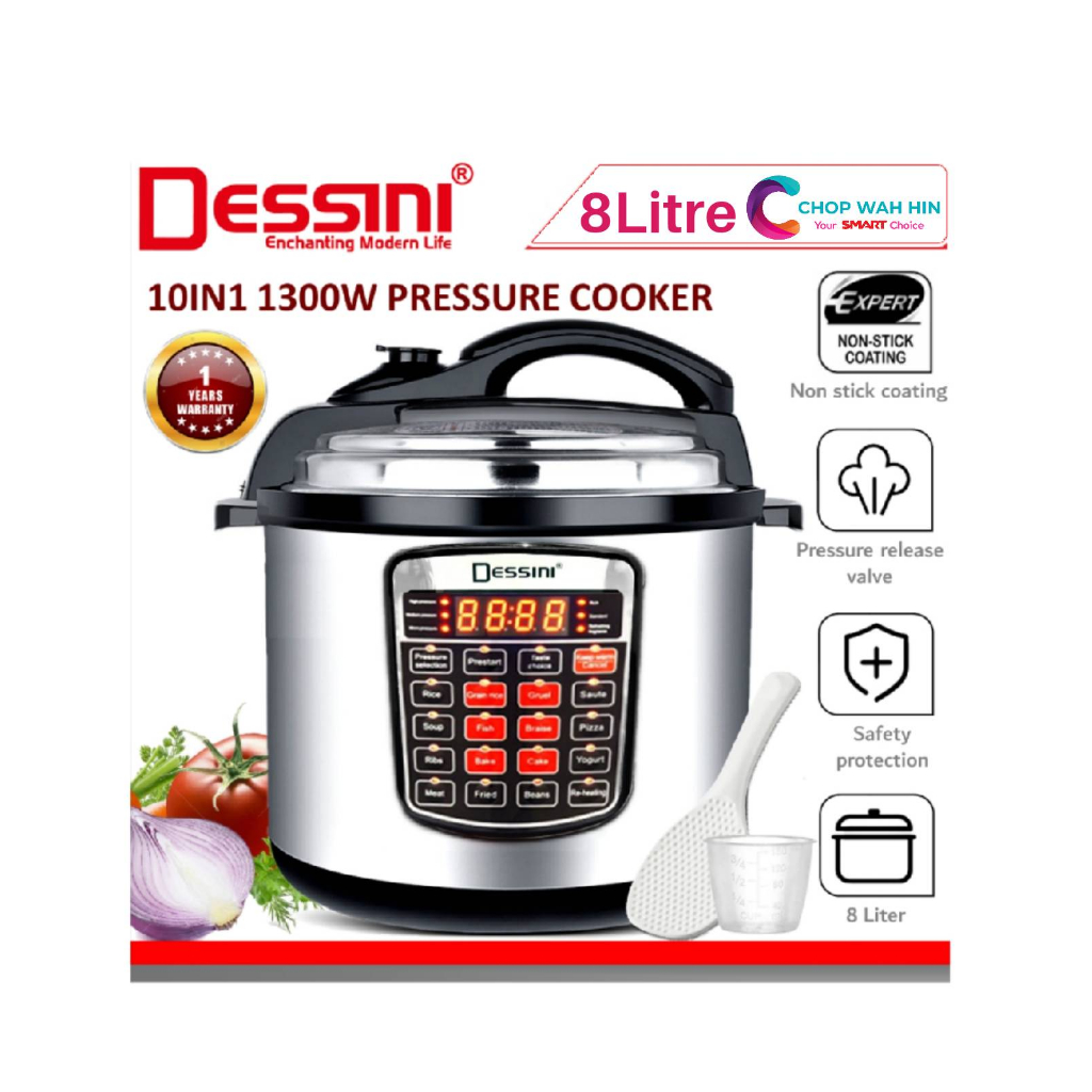 DESSINI ITALY 10 IN 1 8L Electric Digital Pressure Cooker Non-stick ...