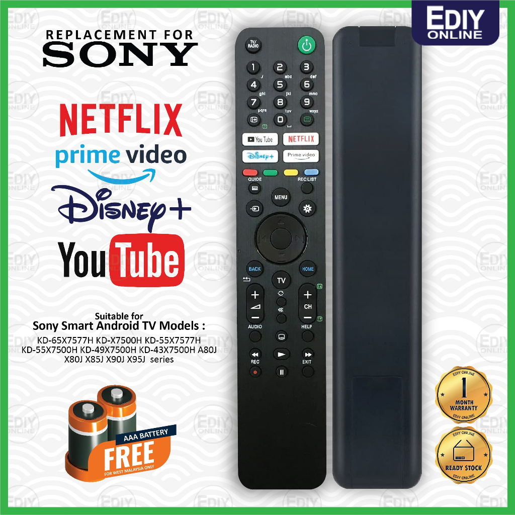 REMOTE UNIVERSAL SONY BRAVIA ANDROID NETFLIX RMF-TX520P RMT-TX500P RMT ...