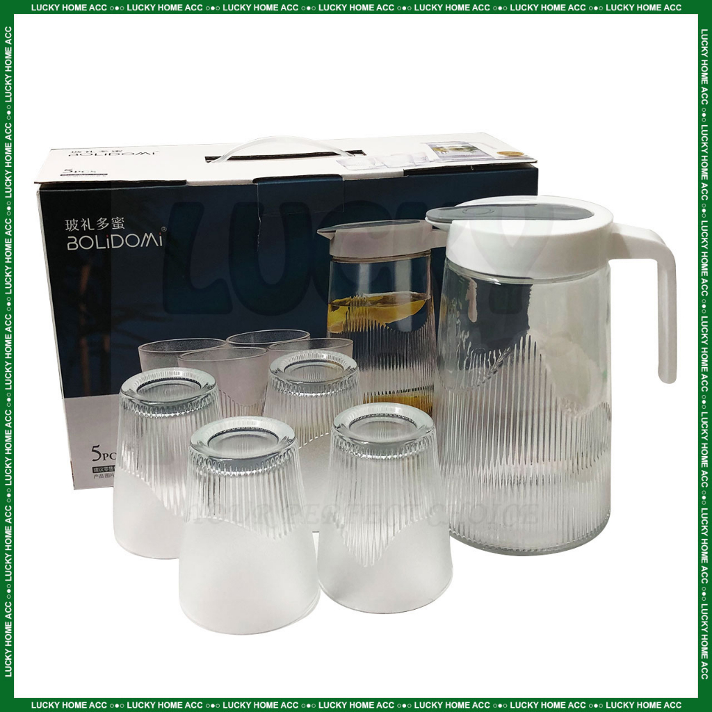 Ready Stock!!! Glass Jug Set with 4 Glass Cup Transparent Jar Cold ...