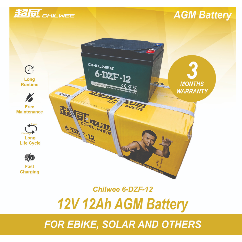 CHILWEE EBIKE BATTERY 6-DZF-12 , 12V 12AH - 3 MONTH WARRANTY - SCREW ...