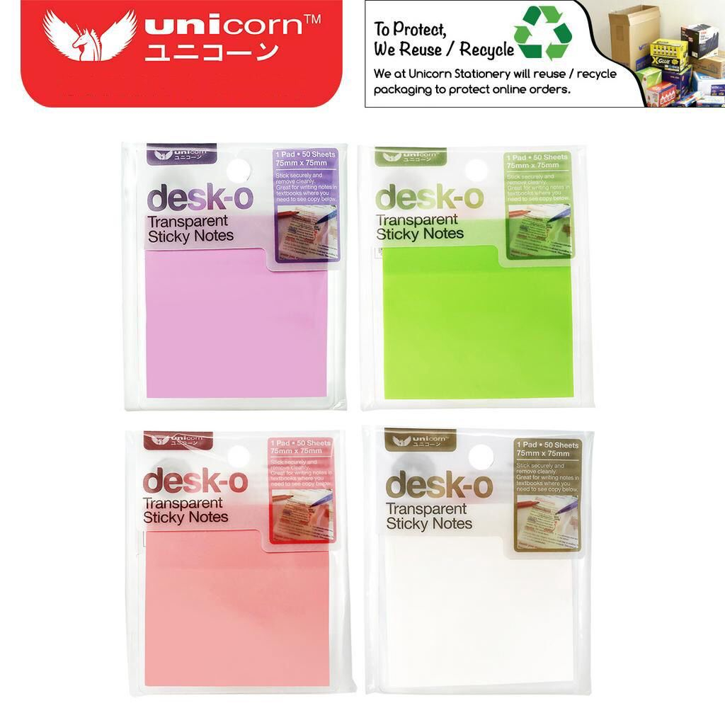 Unicorn Stationery Transparent Sticky Stick Note 50'S-1 Pad (50mm x ...