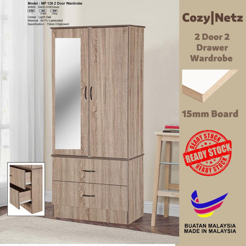 [183cm x 80cm][3Locks] CozyNetz 2 Door 2 Drawer Wardrobe with 3 Locks ...