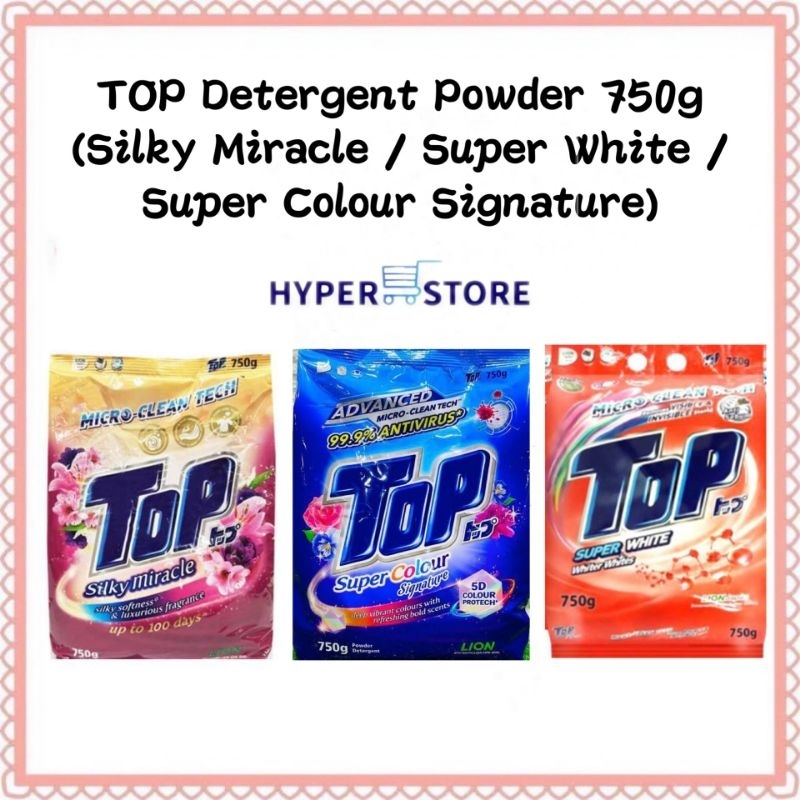 TOP Detergent Powder 750g (Silky Miracle/Super White/Super Colour ...