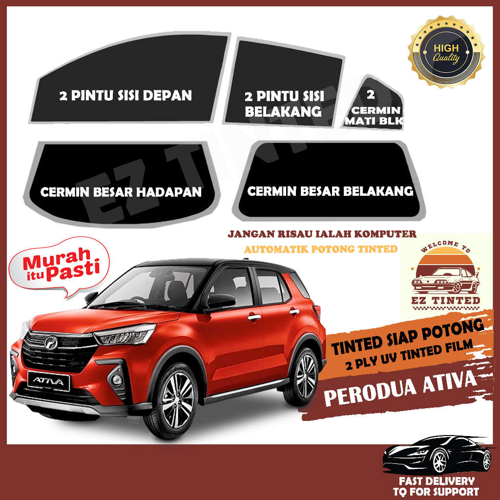 Perodua Ativa_Full Set_Tinted Kereta _2PLY UV Film_Hitam_Siap Potong ...