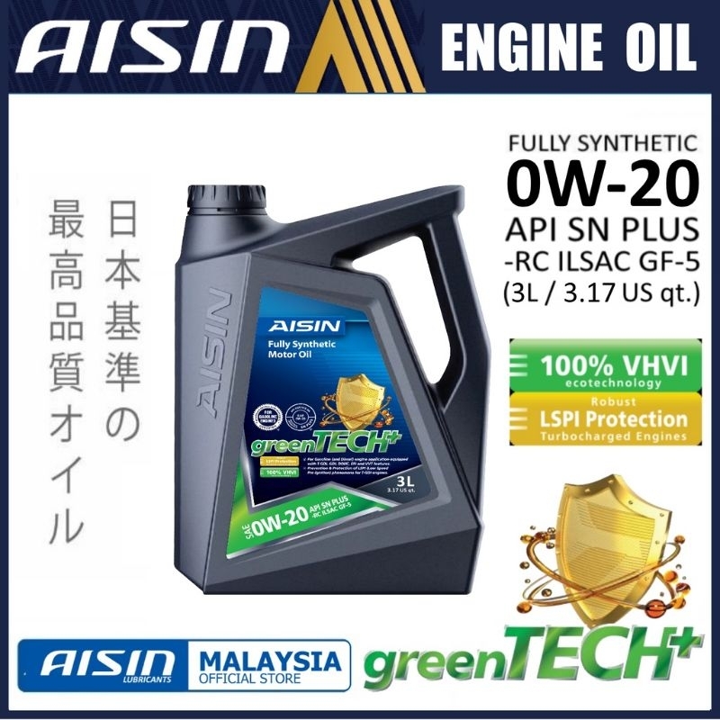 AISIN 0W-20 FULLY SYNTHETIC OIL GREEN POWER HYBRID & ECO CAR 3 LIT | Shopee Malaysia