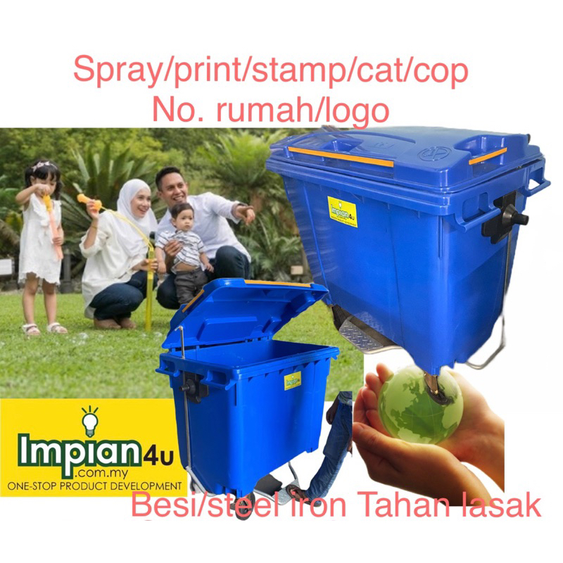 660L tong sampah besar murah 4 beroda pijak pemijak steel foot pedal ...