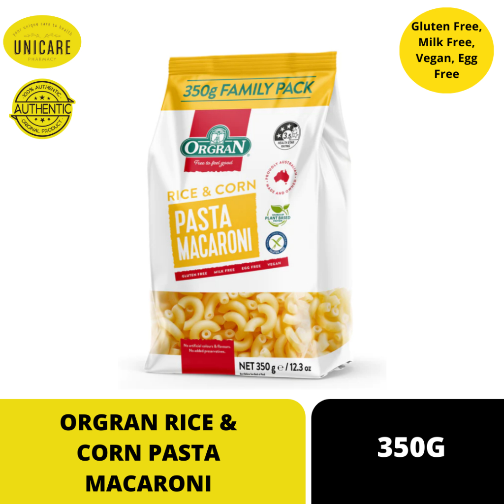 ORGRAN RICE & CORN PASTA MACARONI 350G. Gluten Free, Milk Free, Vegan ...