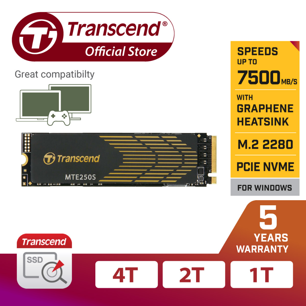 Transcend MTE250S M.2 SSD 2280 PCIe NVMe Gen4x4 3D NAND (1TB/2TB/4TB ...