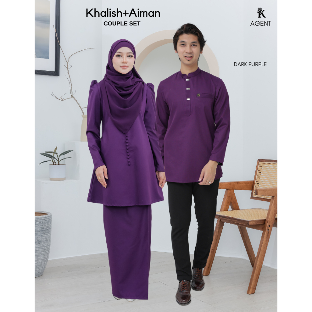 COUPLE SET KURUNG MODEN KHALISH DAN KURTA AIMAN COLOUR DARK PURPLE BY ...