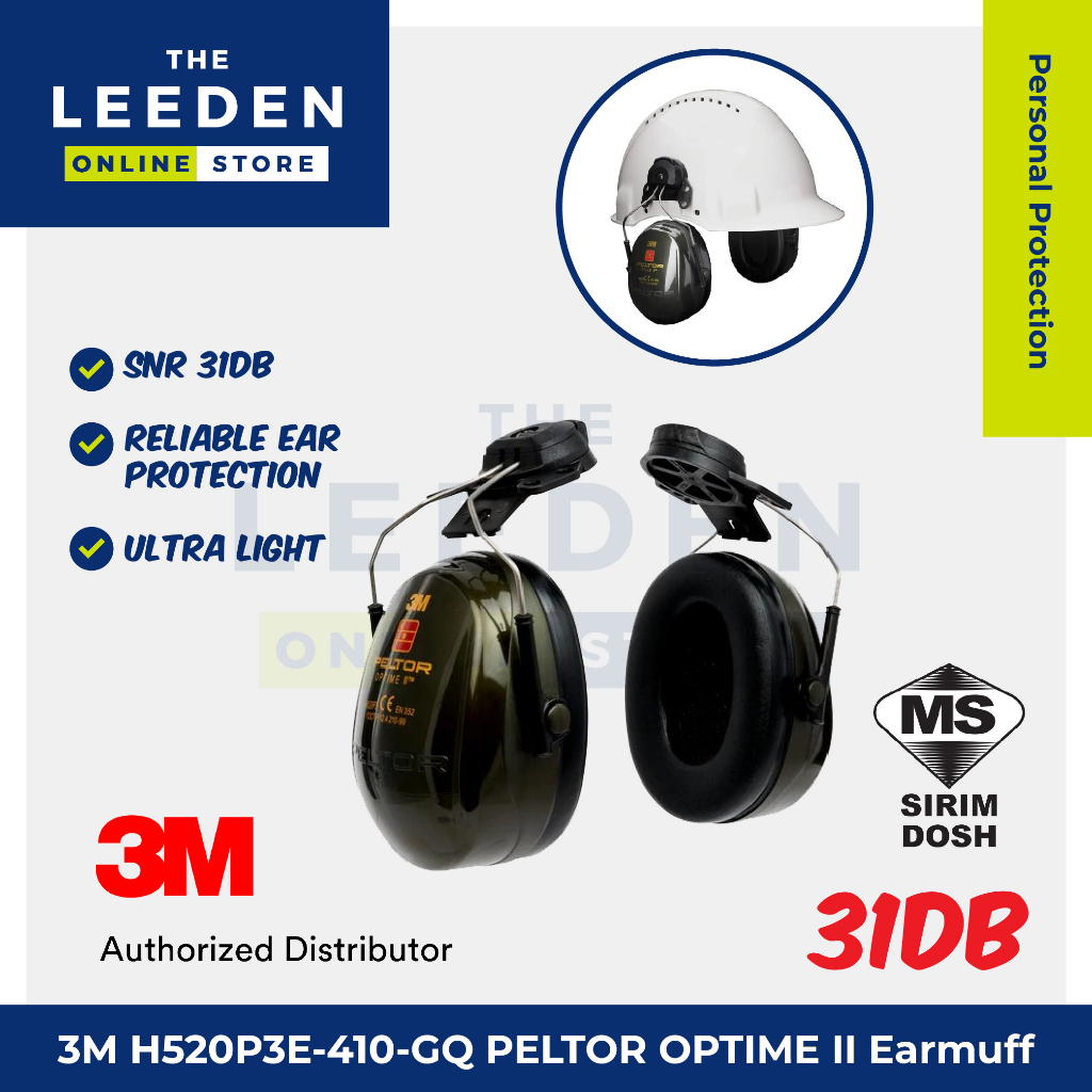 3M H520P3E-410-GQ Peltor Optime II Earmuffs, 30 DB, Green, Helmet ...