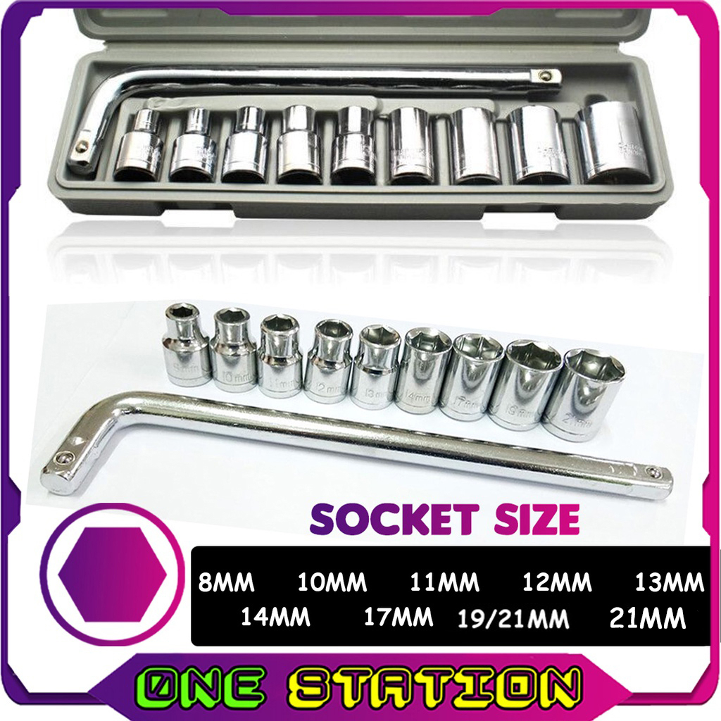 10PCS 1/2" DRIVE BOX SOCKET SET 8MM - 21MM (MLG-1810) SEPANA SOKET 套筒扳手 ...