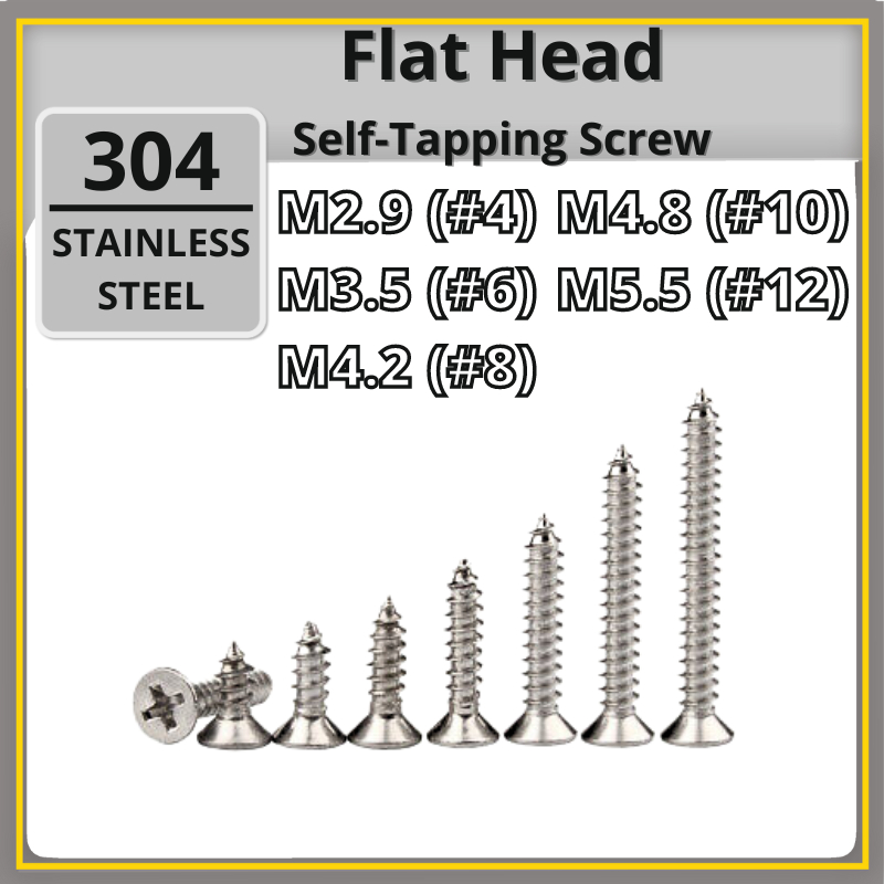 CSK Phillips Flat Head Self Tapping Screw | SUS 304 Stainless Steel Grade A2-70 | M2.9 M3.5 M4.2 ...