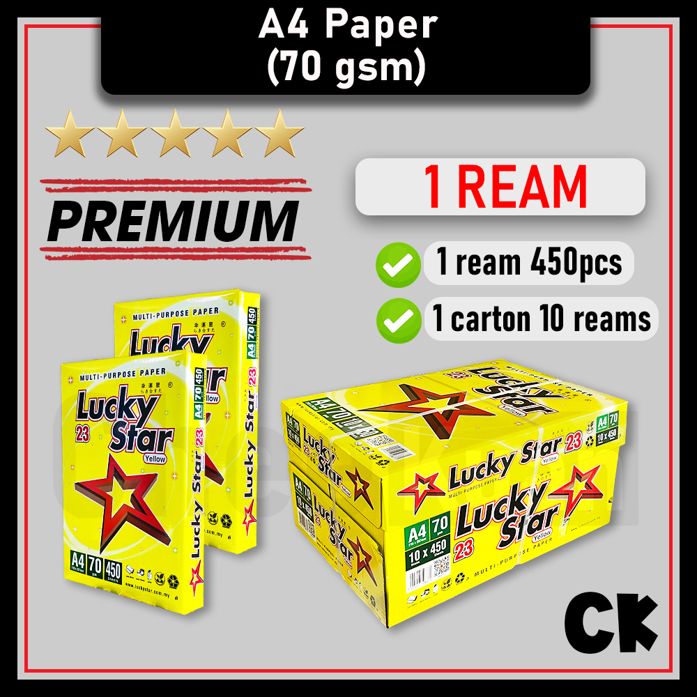 A4 Paper 70gsm LUCKY STAR Multi-Purpose A4 paper 1 REAM (450 sheets) 10 ...