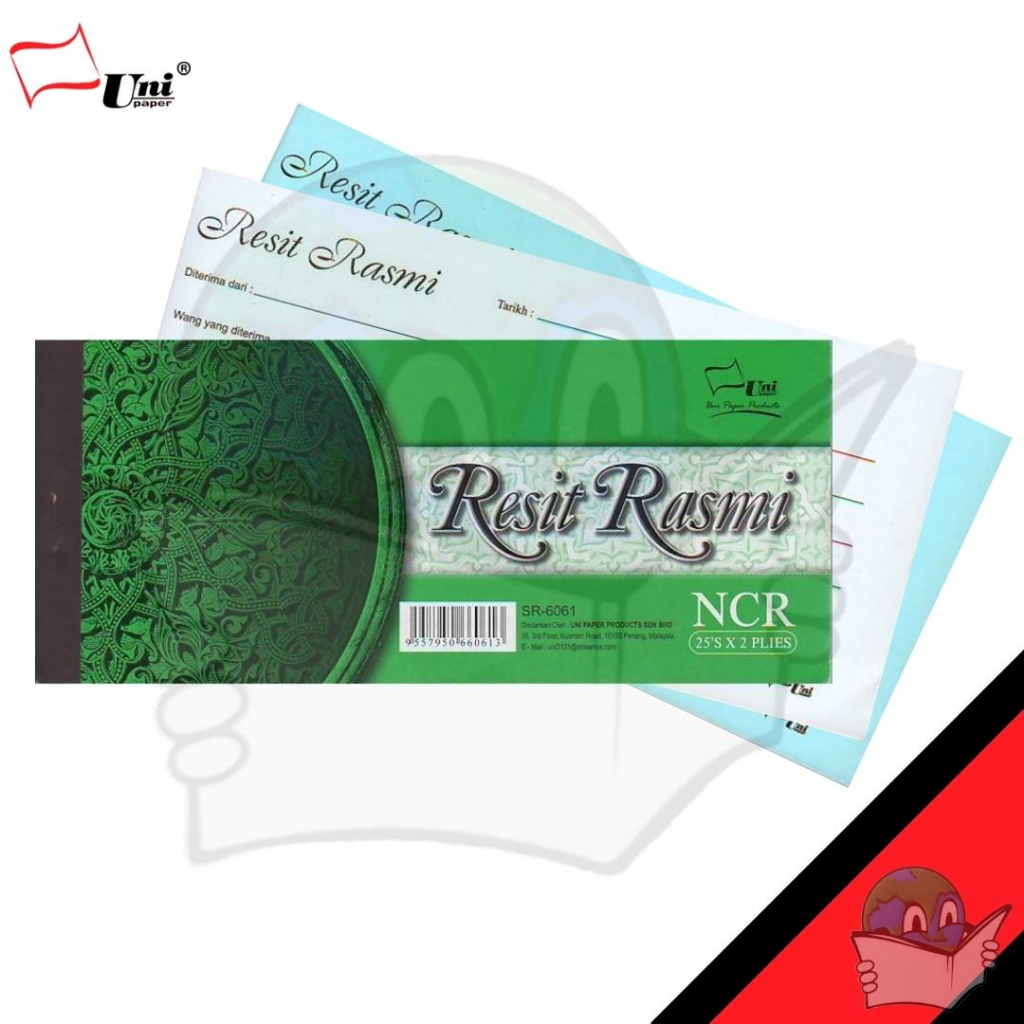 [UNI] SR-6061 8" x 3.5" Resit Rasmi Receipt Book 25's x 2 ply NCR ...