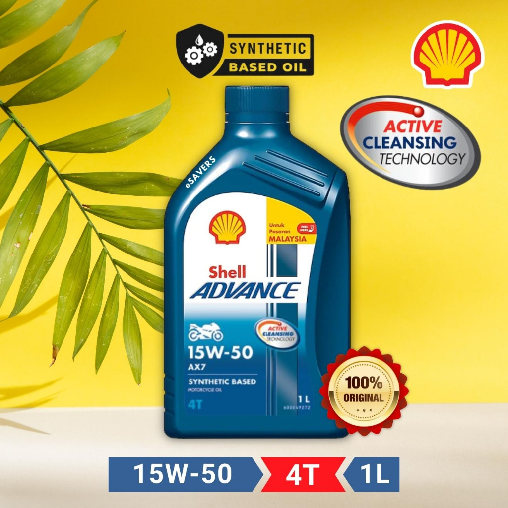 Synthetic AX7 15W-50 Shell Advance 4T Minyak Enjin Motor & Scooter 100% ...