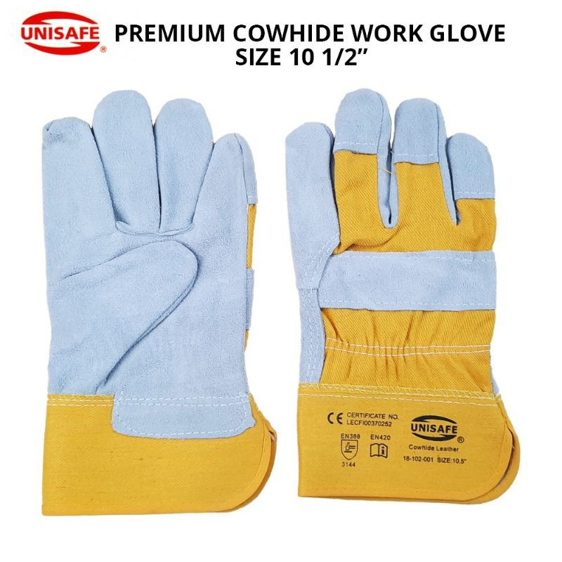 UNISAFE FULL PALM PREMIUM LEATHER COWHIDE WELDING WORK HAND GLOVE - 1 ...