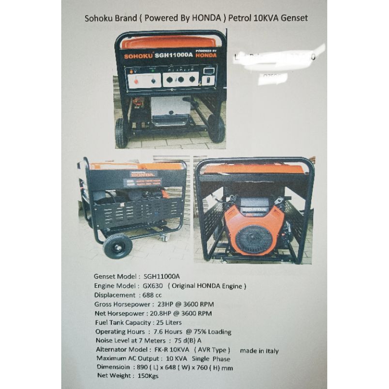 Honda Petrol Generator 10KVA and 12KVA single phase. | Shopee Malaysia