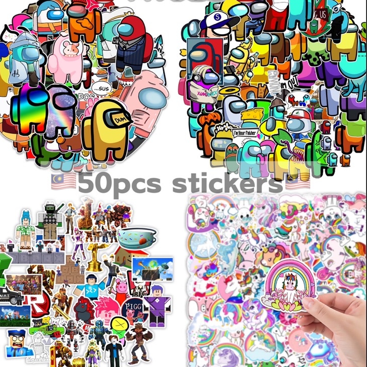 50pcs waterproof stickers (Among Us / ROBLOX / unicorn) | Shopee Malaysia