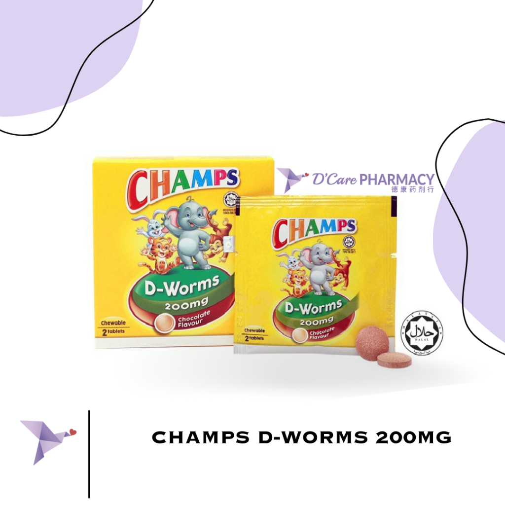 CHAMPS D-WORMS 200MG 2 TABS/ CHAMPS D-WORMS 200MG SUSPENSION 10ML ...