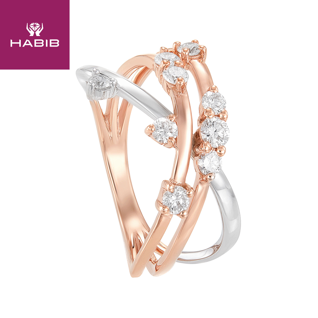 HABIB Chic Collection Crossover Band Diamond Ring in 375/9K White and Rose Gold 261520821 ...