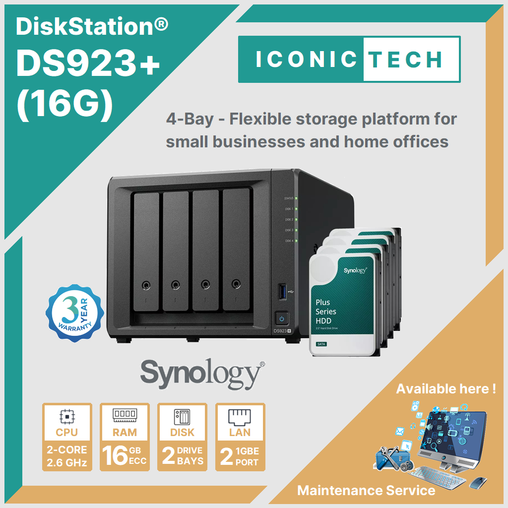 Synology DS923+ 16GB ECC Ram & STORAGE UP TO 72TB Plus Series HAT3300 ...